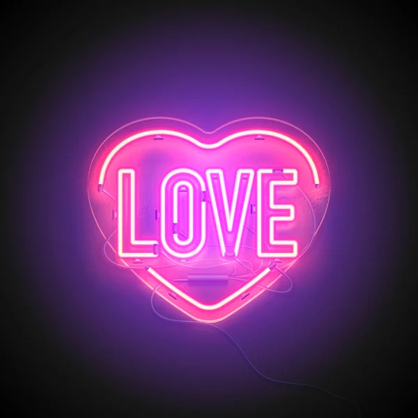 Bright Heart Neon Sign Retro Neon Love Sign Purple Background Stock