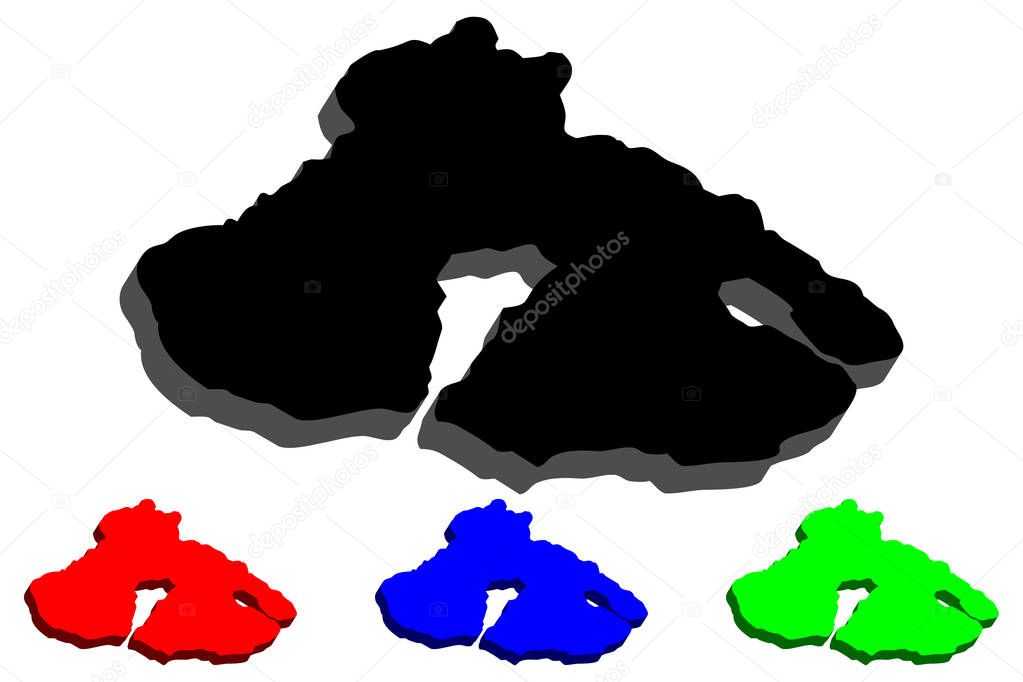 Mapa 3D de Lesbos (isla de Grecia) - negro, rojo, azul y verde ...