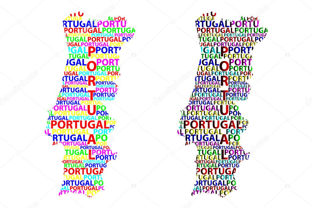 Sketch Portugal carta texto mapa, República Portuguesa - en la forma ...
