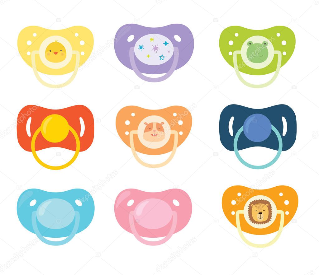 Conjunto de chupetes para niños. Equipo de cuidado del bebé ...