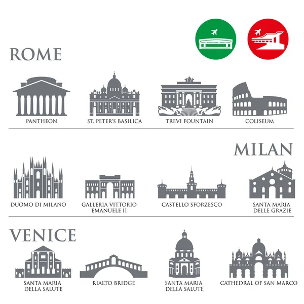 Symbols of rome italy | Set of Italy symbols, landmarks in black and ...