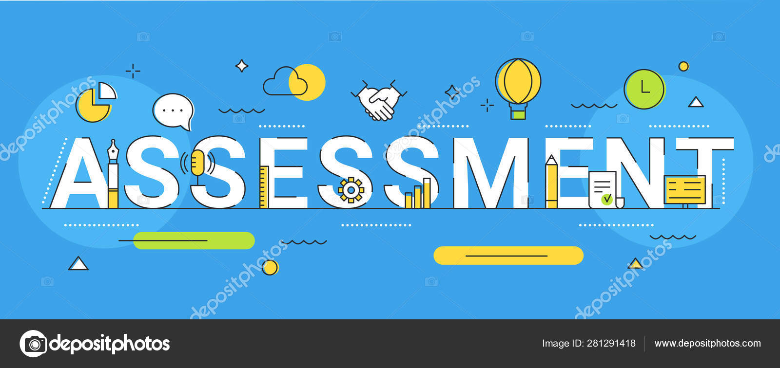 Assessment Word. Flat Icons Signs and Symbols. Flat Vector Design Stock ...
