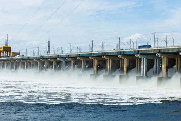 Hydroelectric power station. Water dumping. Volgograd, Volga river ...