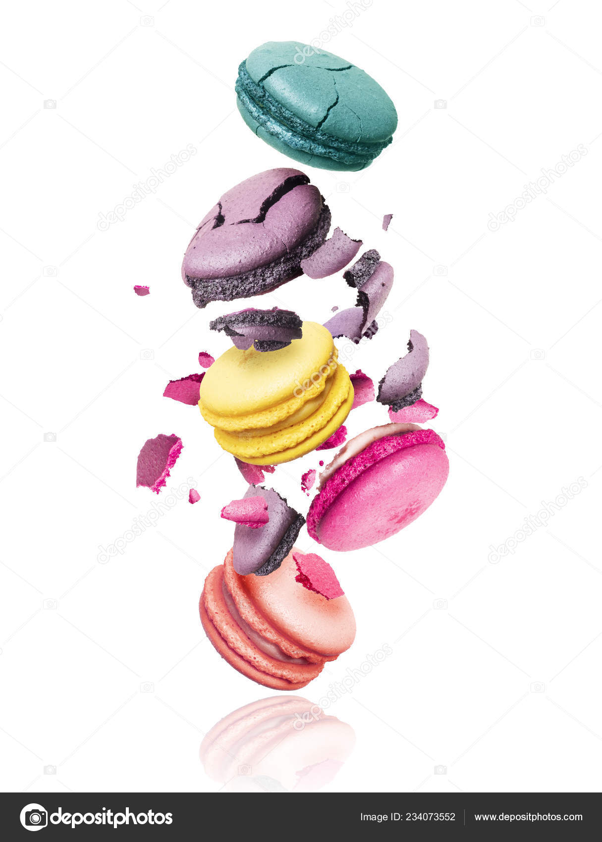 Colored Macaroons Crushed Pieces Air Isolated White Background — Stock ...
