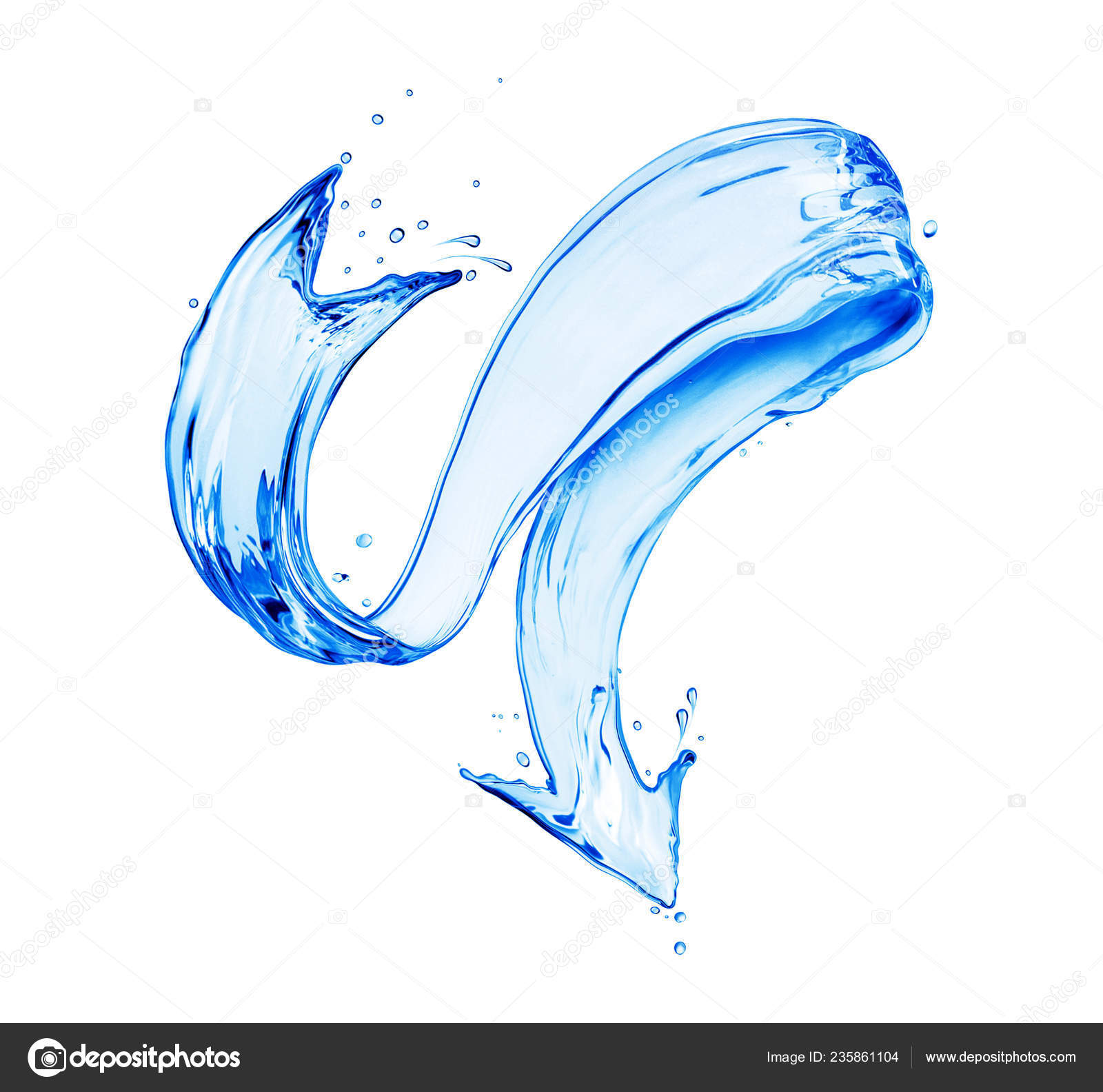 Curved Arrow Made Water Splashes Isolated White Background — Stock ...