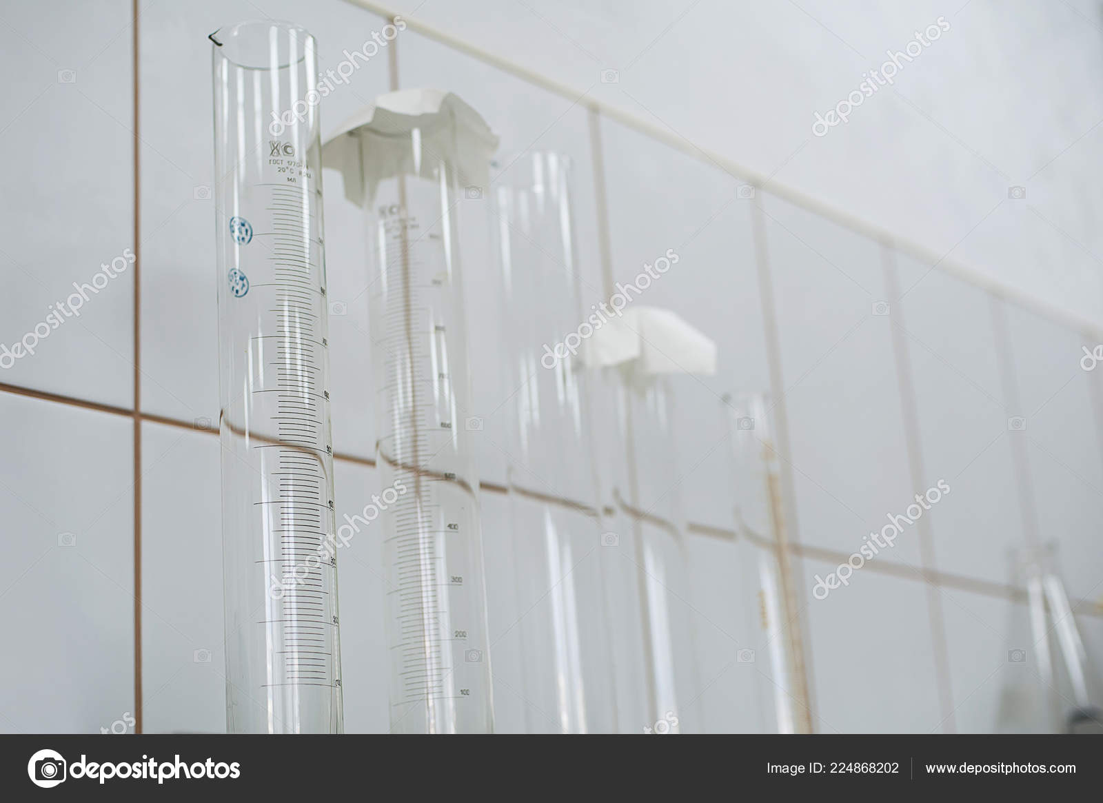 Empty flasks. Laboratory analysis equipment. Chemical laboratory ...