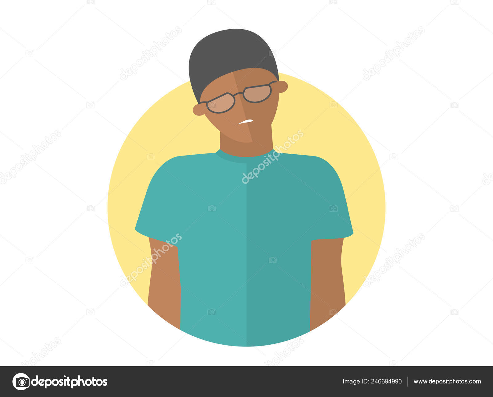 Weak Sad Depressed Black Boy Glasses Flat Design Icon Handsome Stock ...