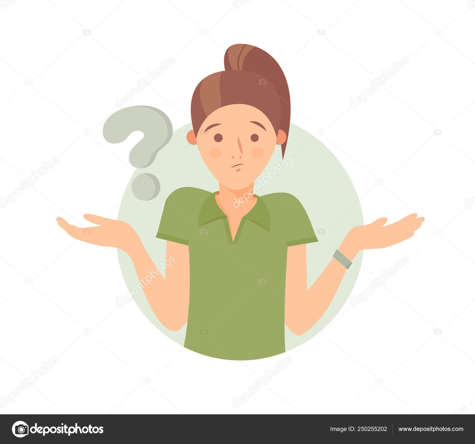 Cartoon pretty girl doubts, thinks why. Woman with question mark ...