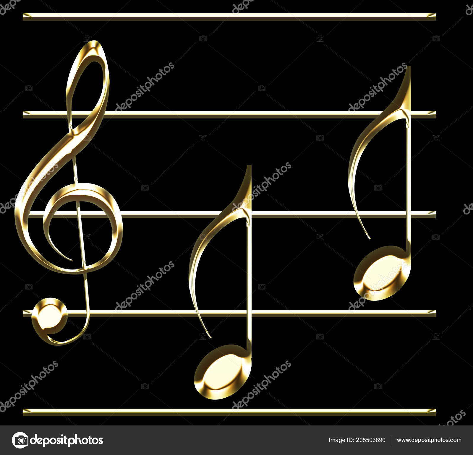 Pentagrama Musical Con Clave Agudos Dorados Ilustración Notas Tema ...