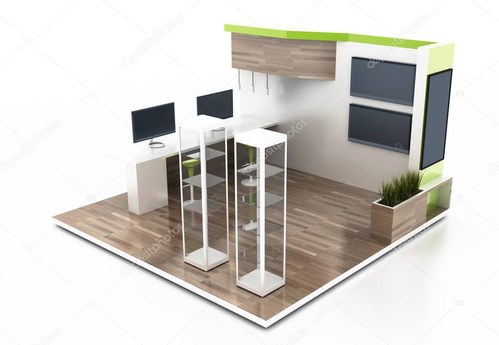 Exposición stand en blanco, renderizado 3d original y modelos 2023