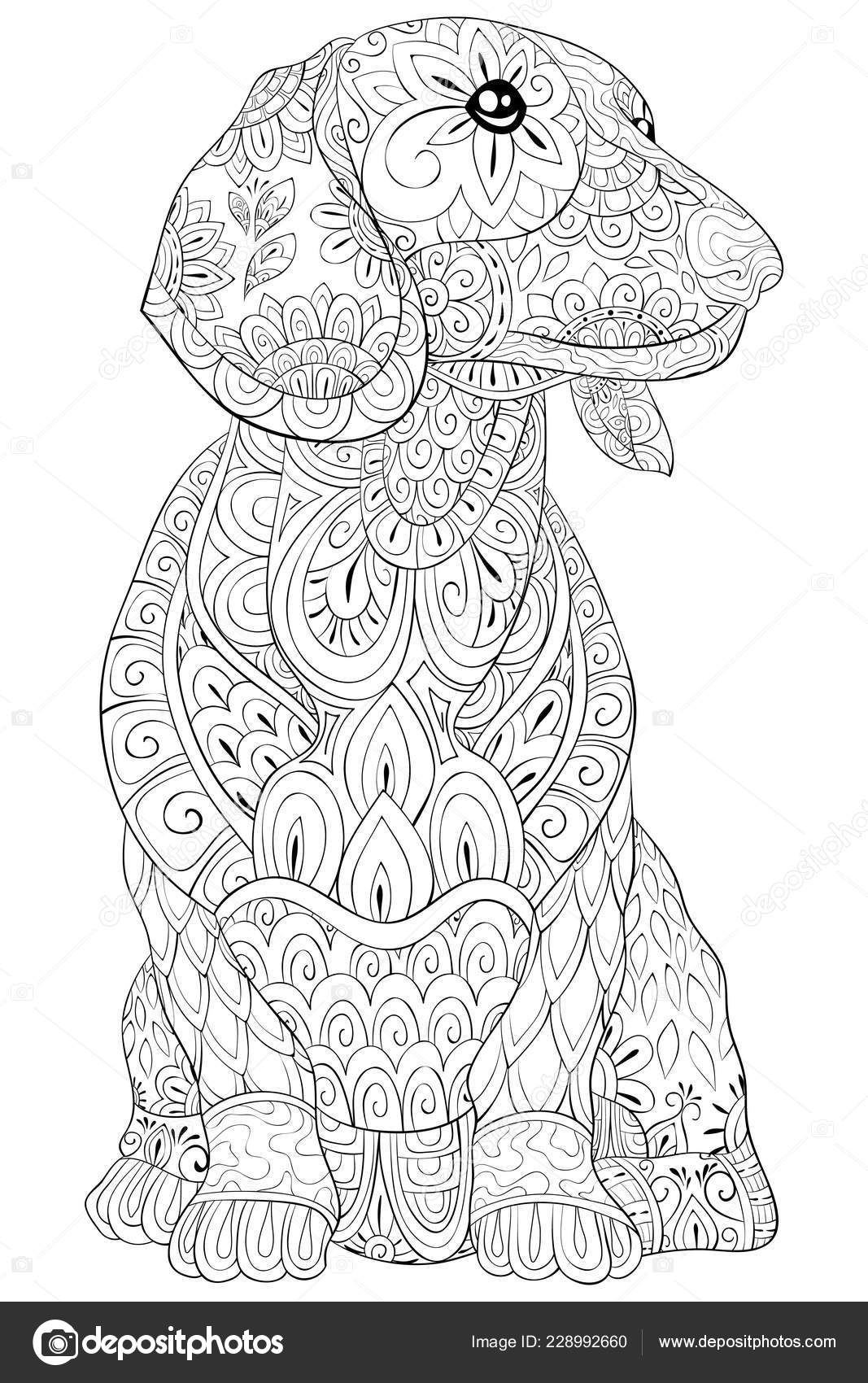 Cute Dog Zen Ornaments Image Adults Zen Art Style Illustration Stock ...