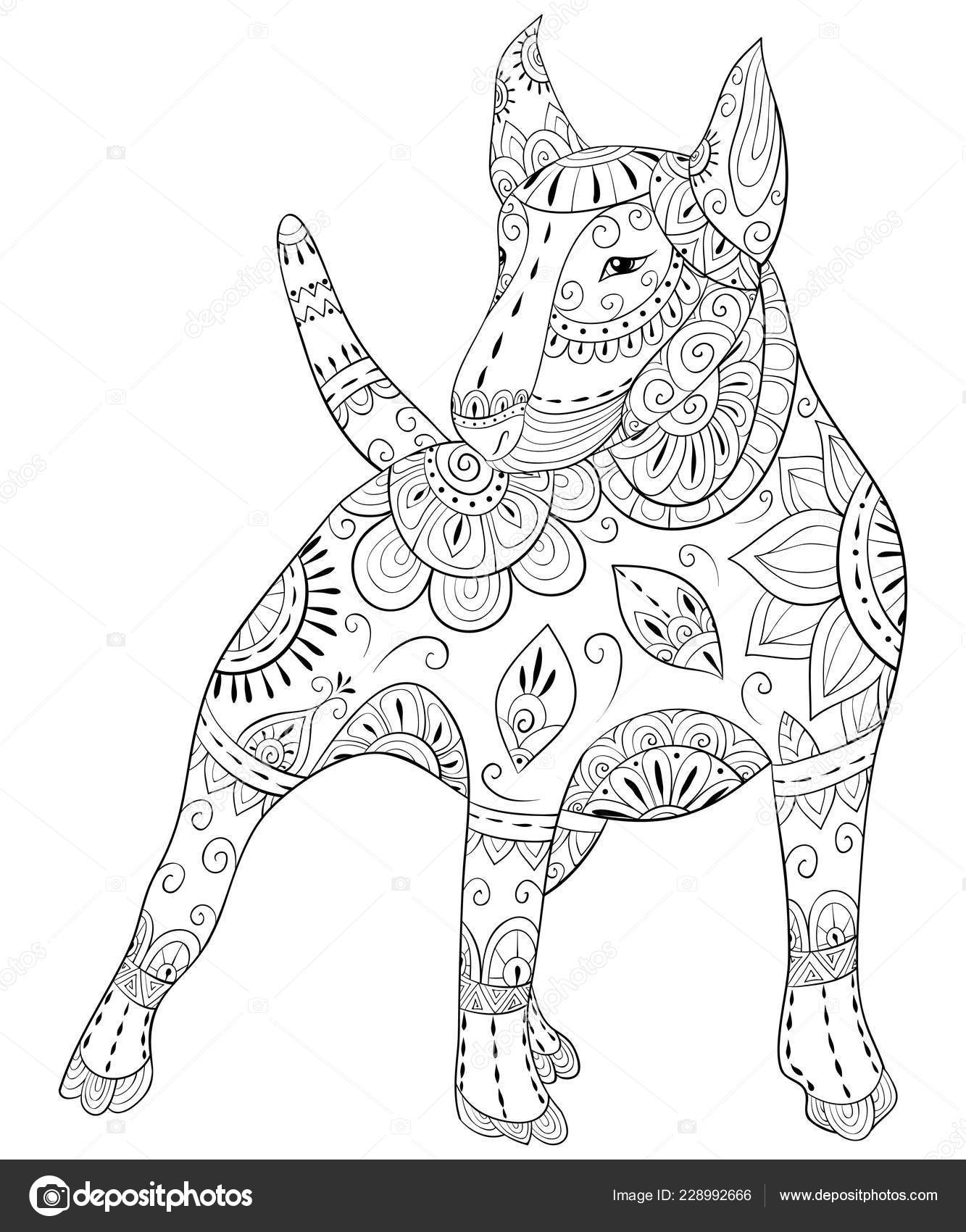 Cute Dog Zen Ornaments Image Adults Zen Art Style Illustration Stock ...