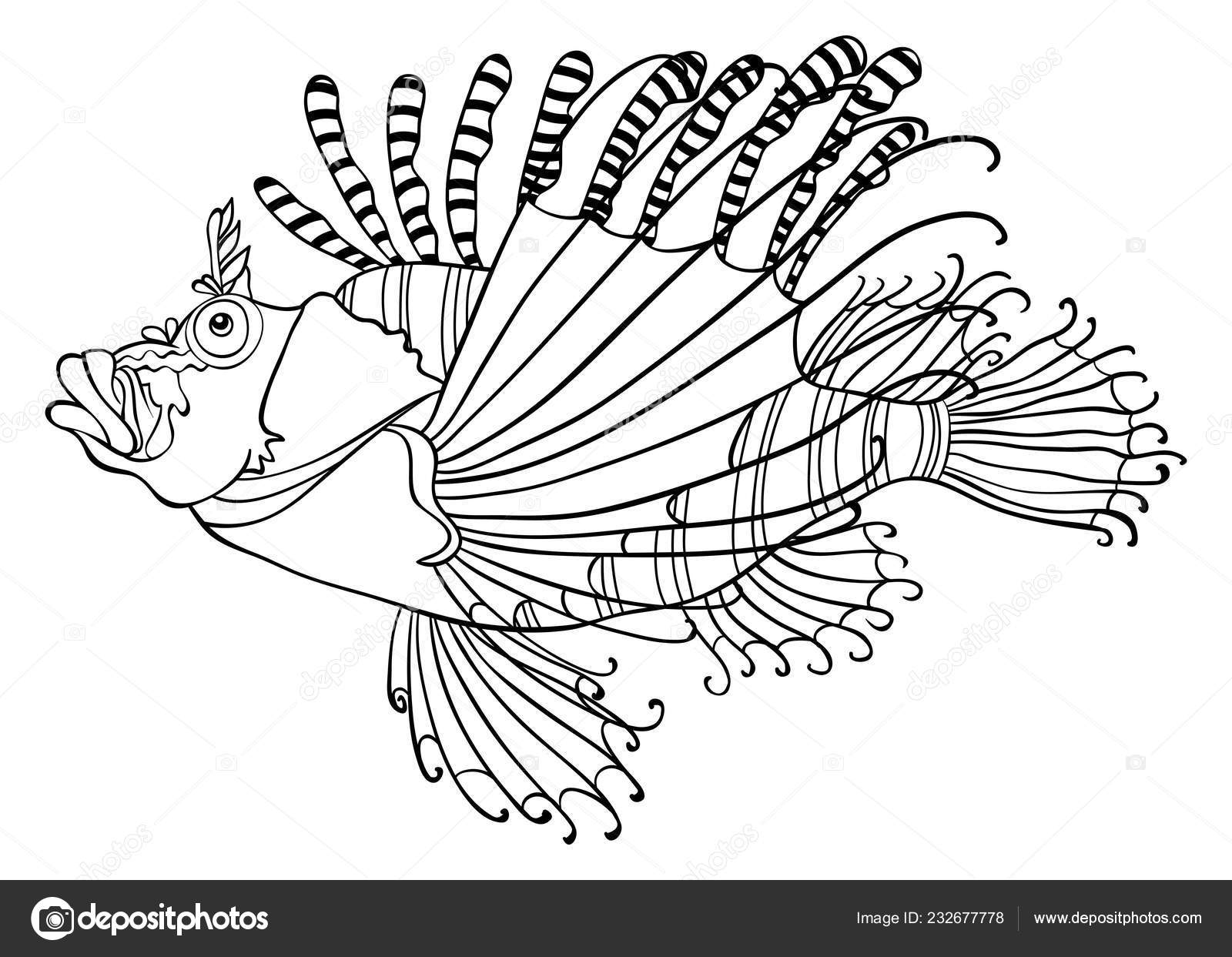 Cute Fish Image Relaxing Activity Coloring Book Page Adults Children ...