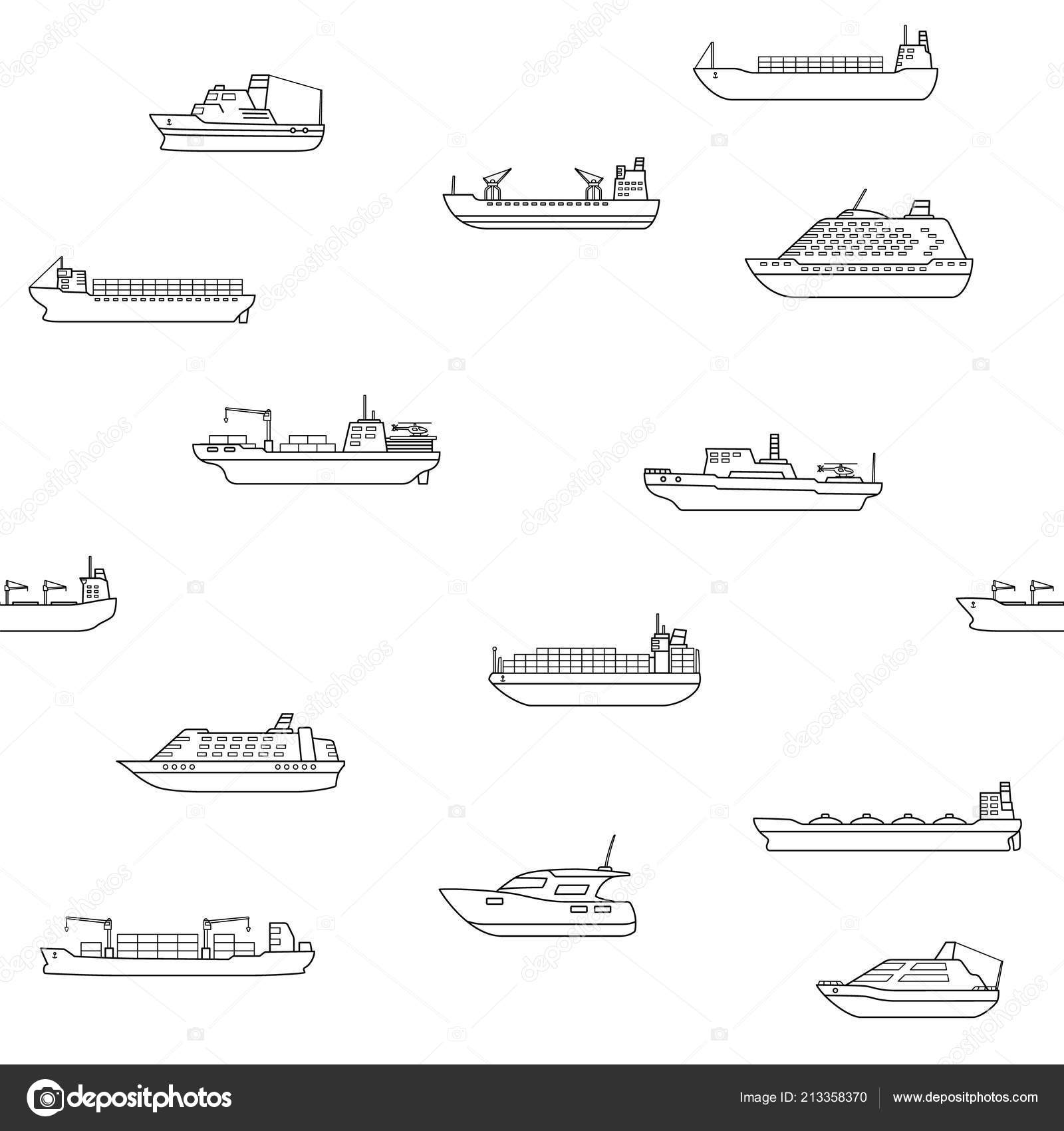 Seamless background of commercial cargo and passengers ships. Sea ...
