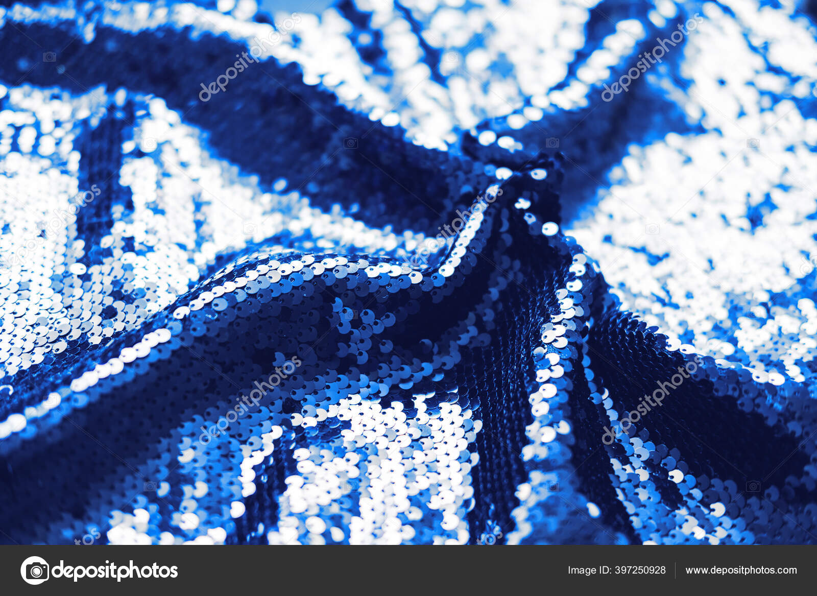 Blue sequin fabric texture. Shiny sparkling background. Clothing piece ...