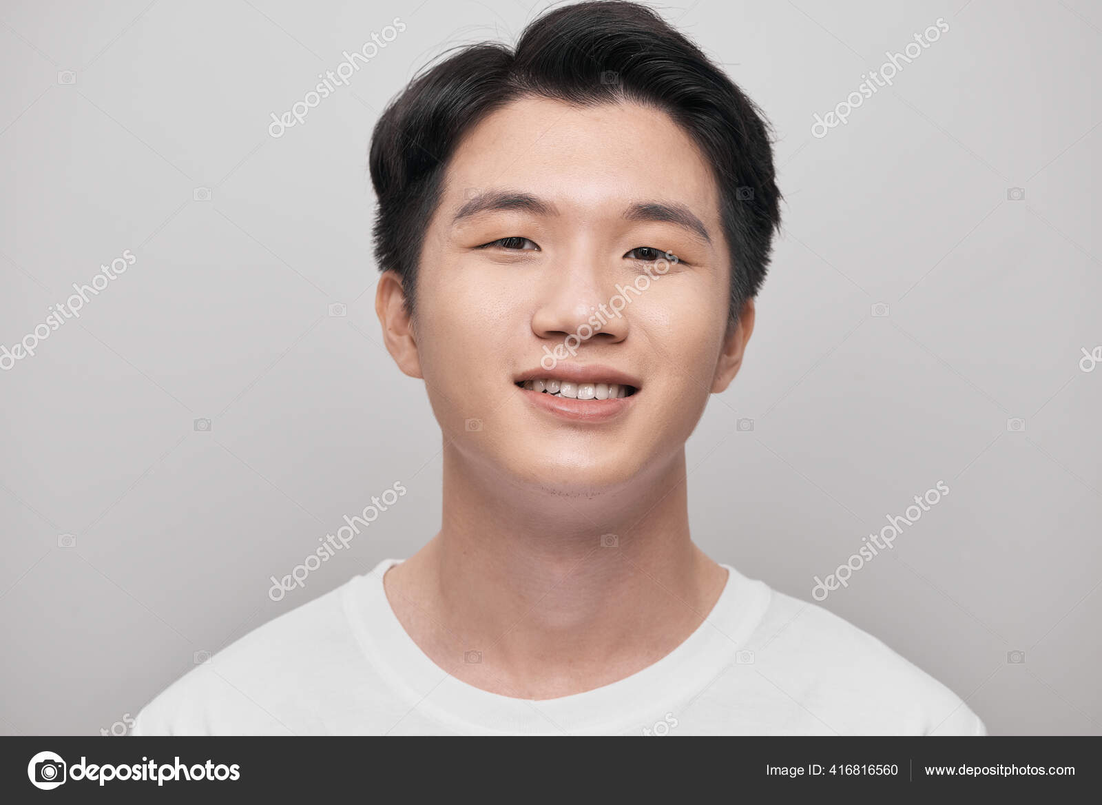 Handsome Young Man Grey Grunge Wall Happy Face Standing Smiling — Stock ...