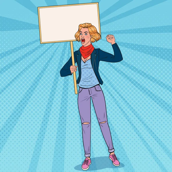 Pop art vintage comic. A woman with a poster and place for text. Girl ...