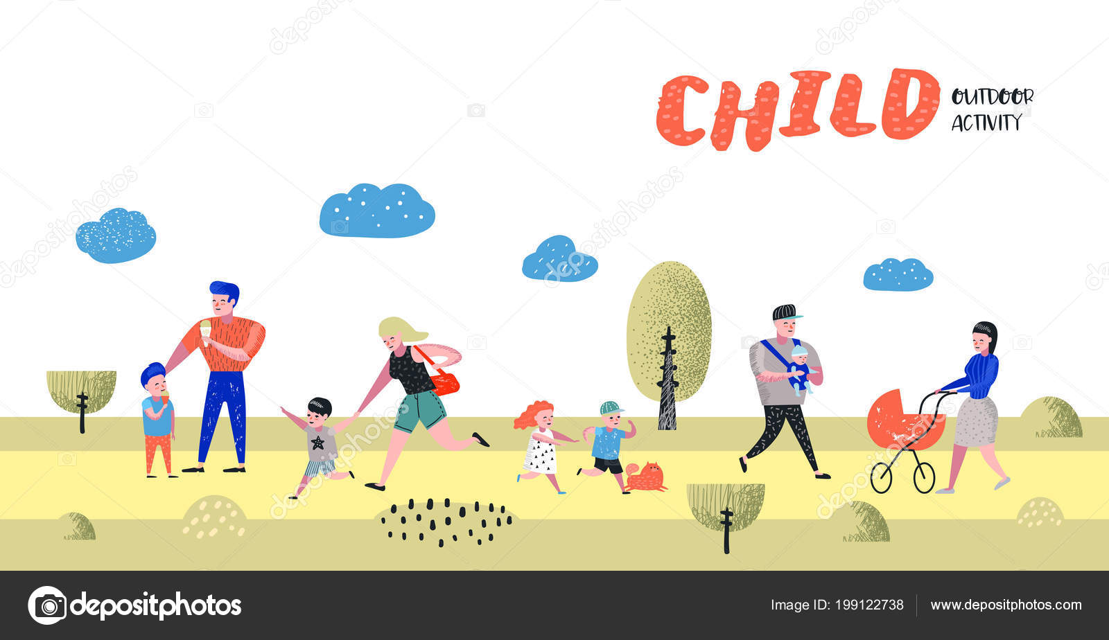 Family Outdoor Activity Poster, Banner. Parents Walking in the Park ...