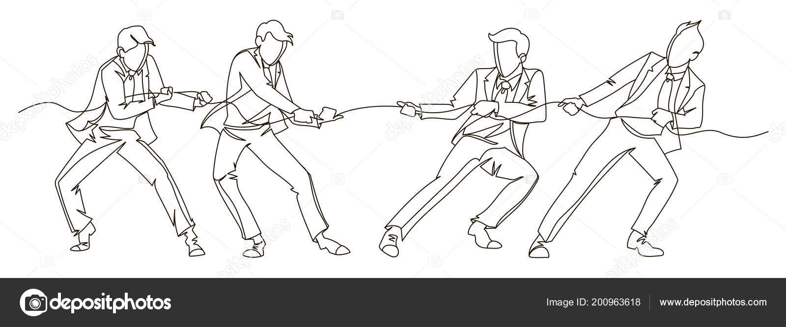 Businessman Pulling the Rope Continuous Line Art. Business Teamwork ...