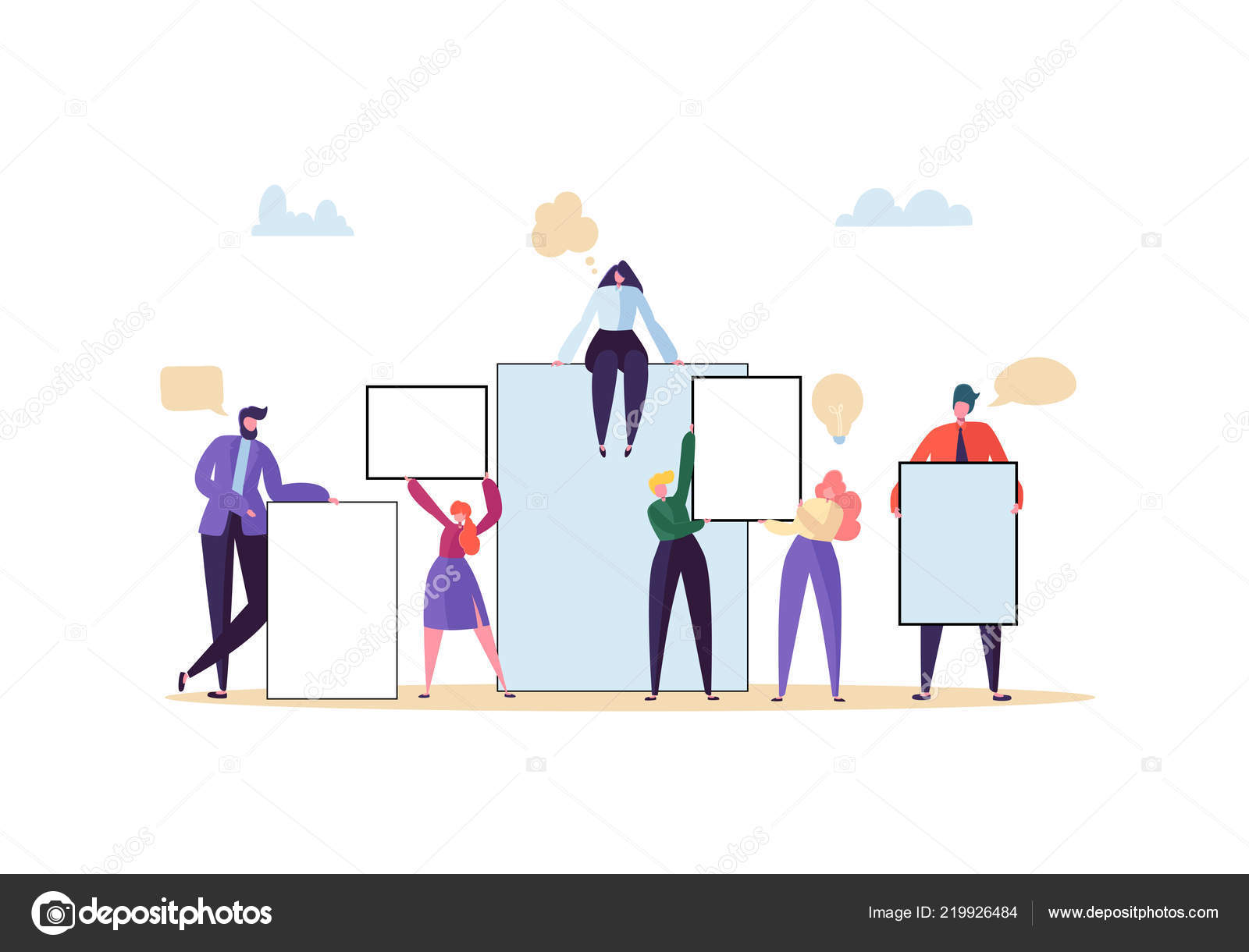 Business Team Holding Empty Banners. Happy People with Blank Billboards ...