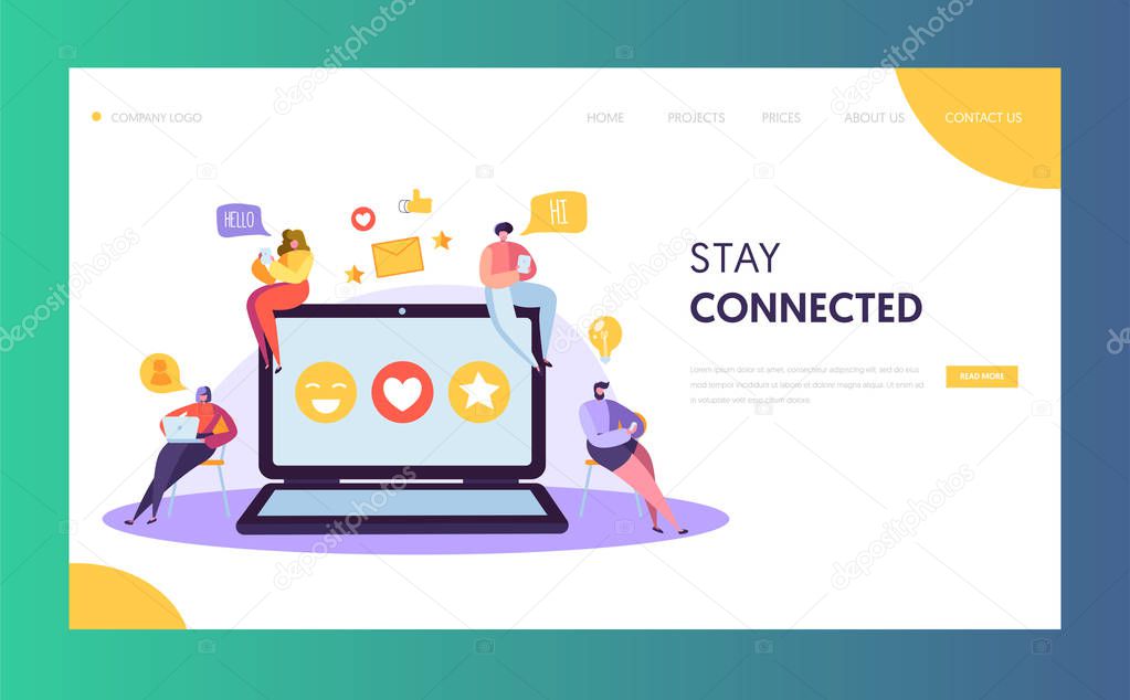 Red de redes sociales Character Chat Diseño de Landing Page. Puesto de ...