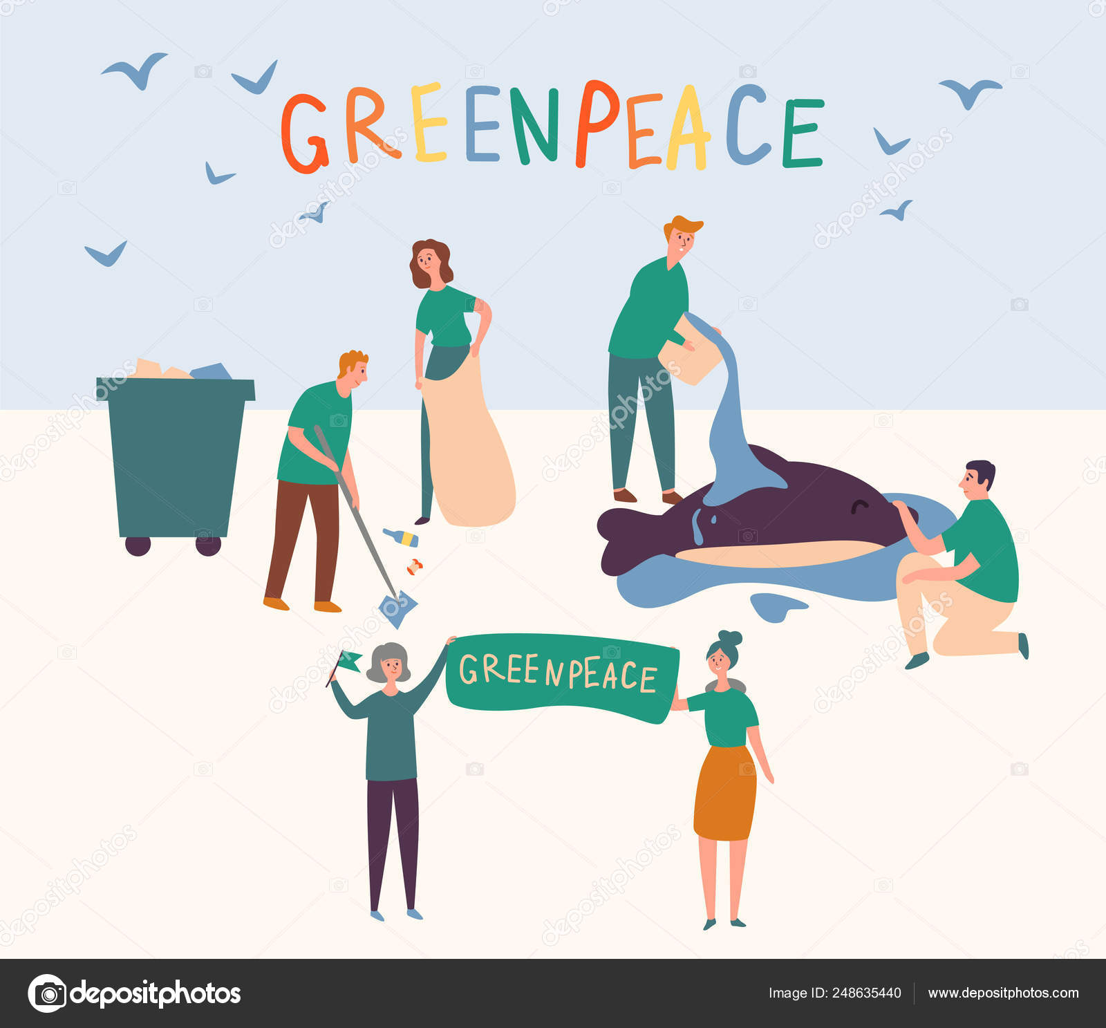 Greenpeace People Set Clean up Land Save Animal. Volunteer Group ...