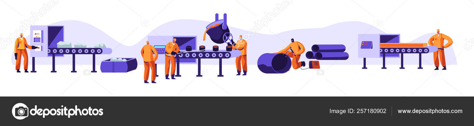 Metallurgy Industry Set. Resource Mining, Smelting of Metal in Big ...