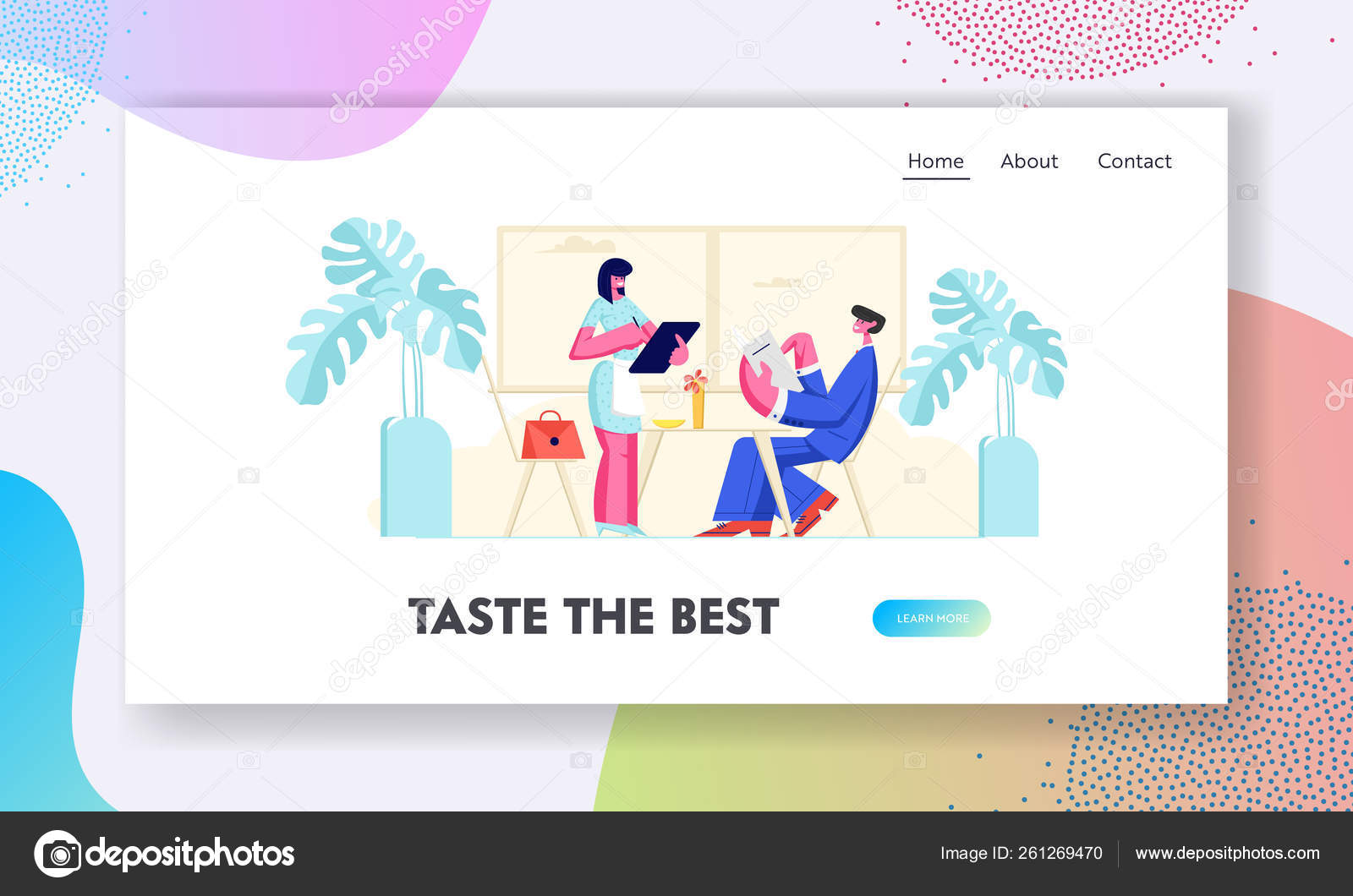 Man Sitting in Restaurant Ordering Meal. Waitress Writing Order in ...