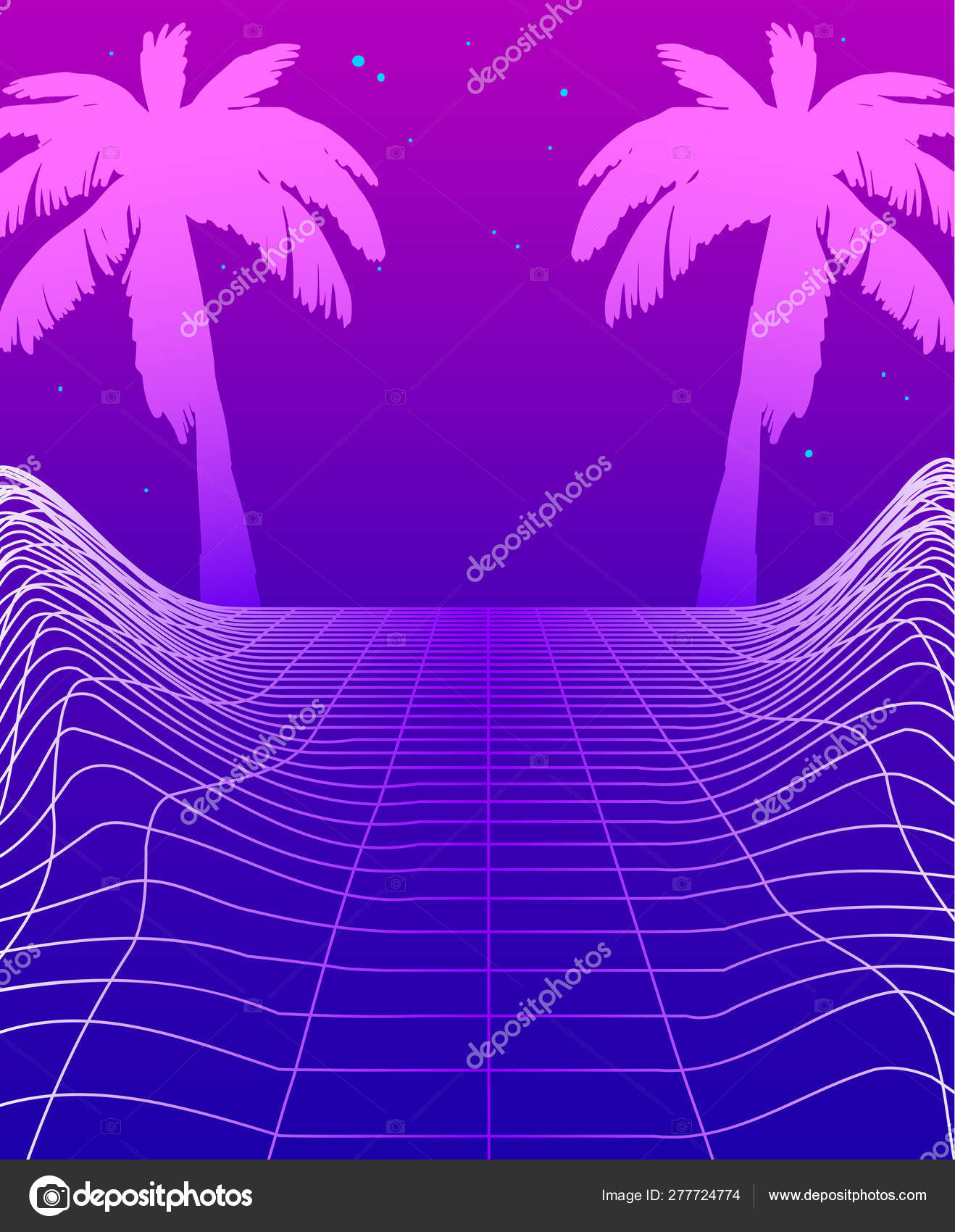 Synthwave Banner with Neon Glowing Grid, Futuristic Background with ...