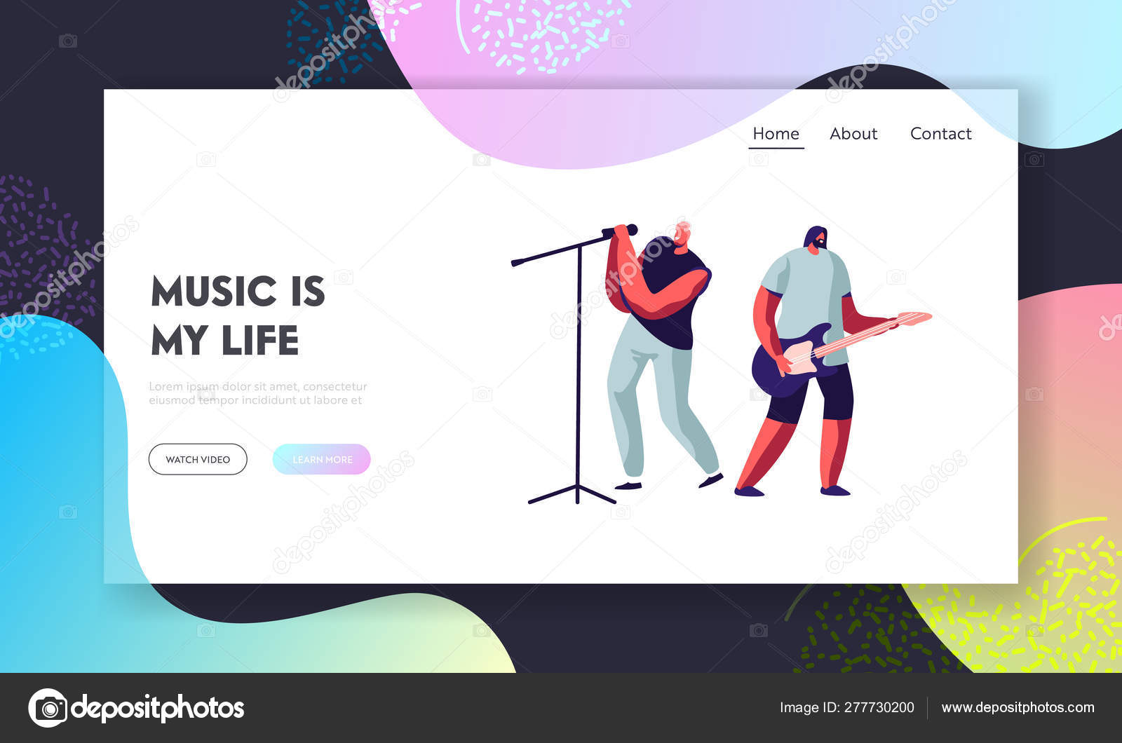 Rock Band Performing on Stage. Electric Guitarist and Singer Giving ...