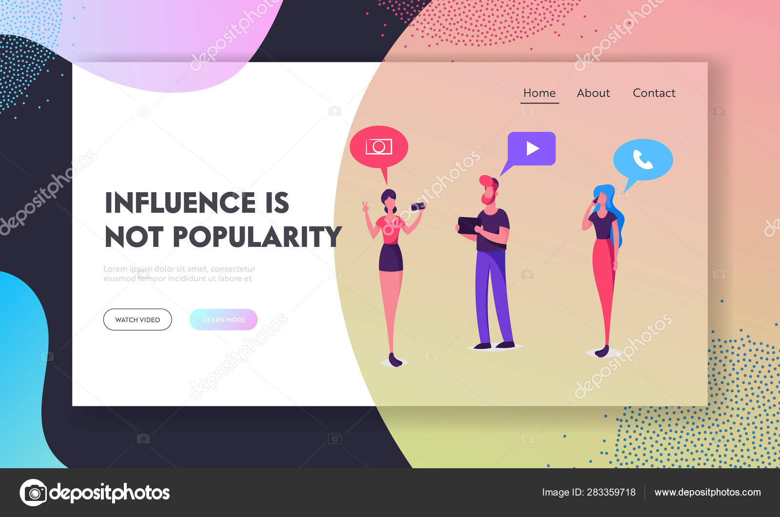 Social Media Website Landing Page, Young People Characters with Mobile ...