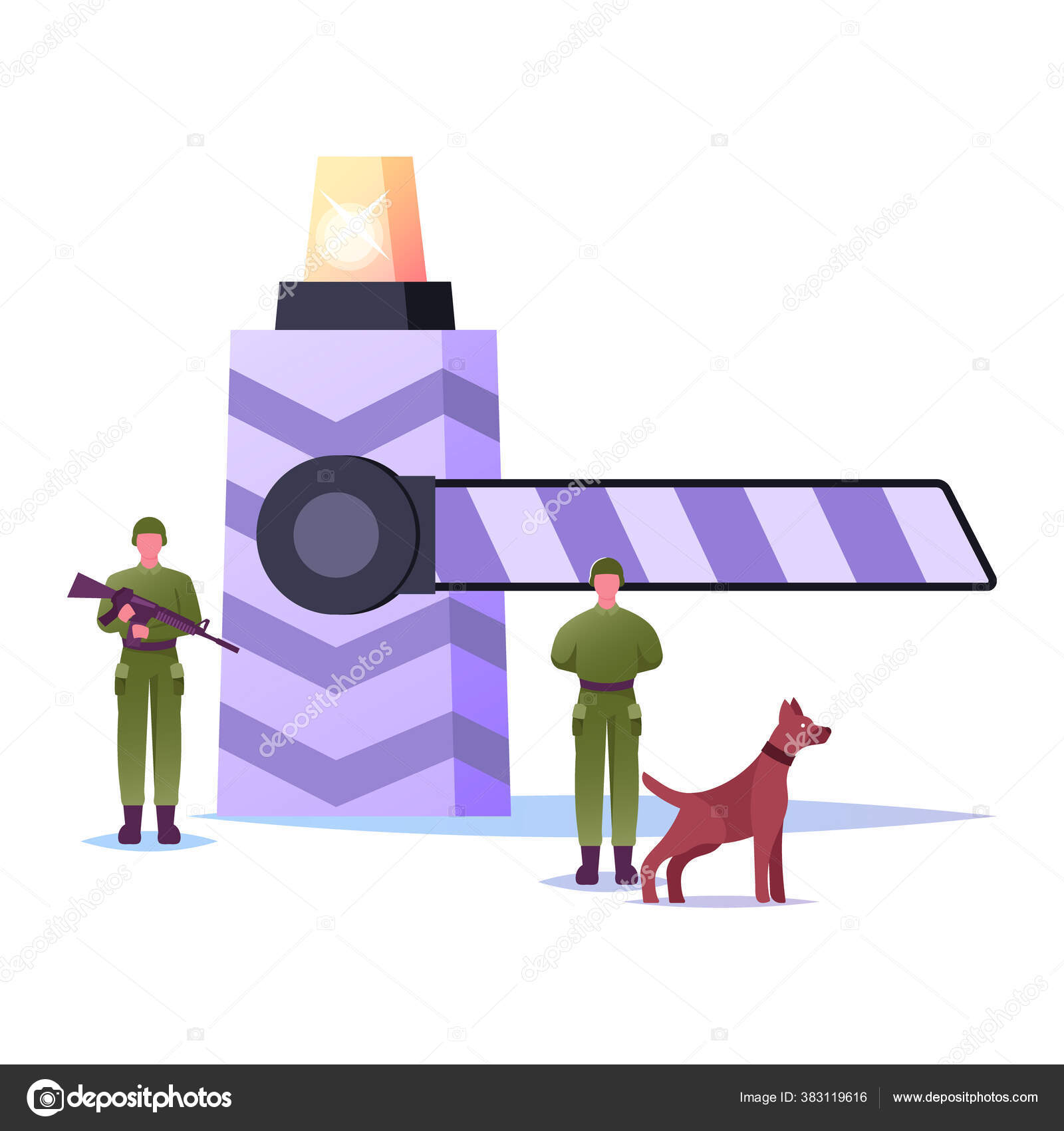 Border Guard Characters with Gun and Dog Protect Border from Illegal ...