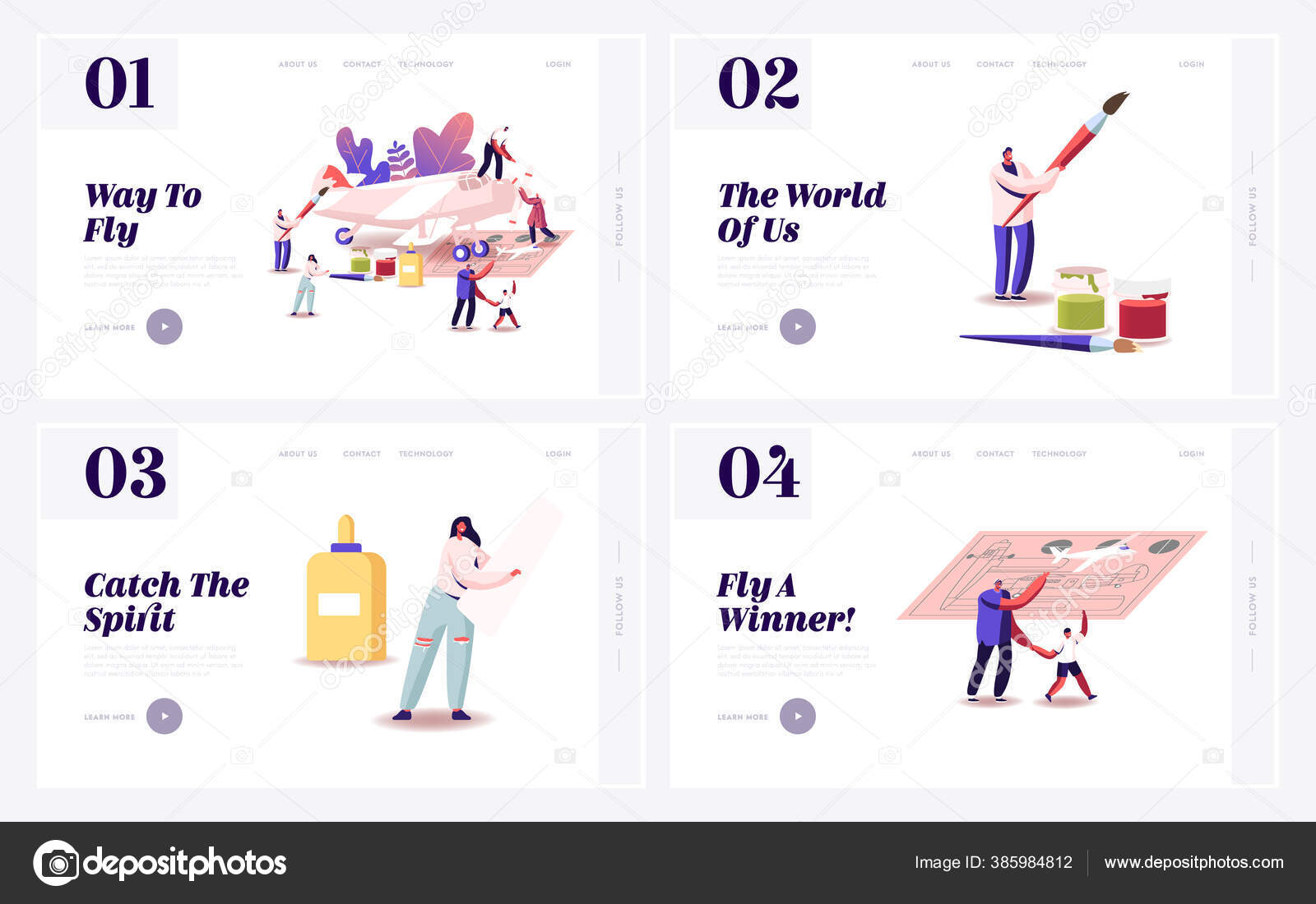 Aircraft Modeling Landing Page Template Set. Tiny Characters Assembling ...