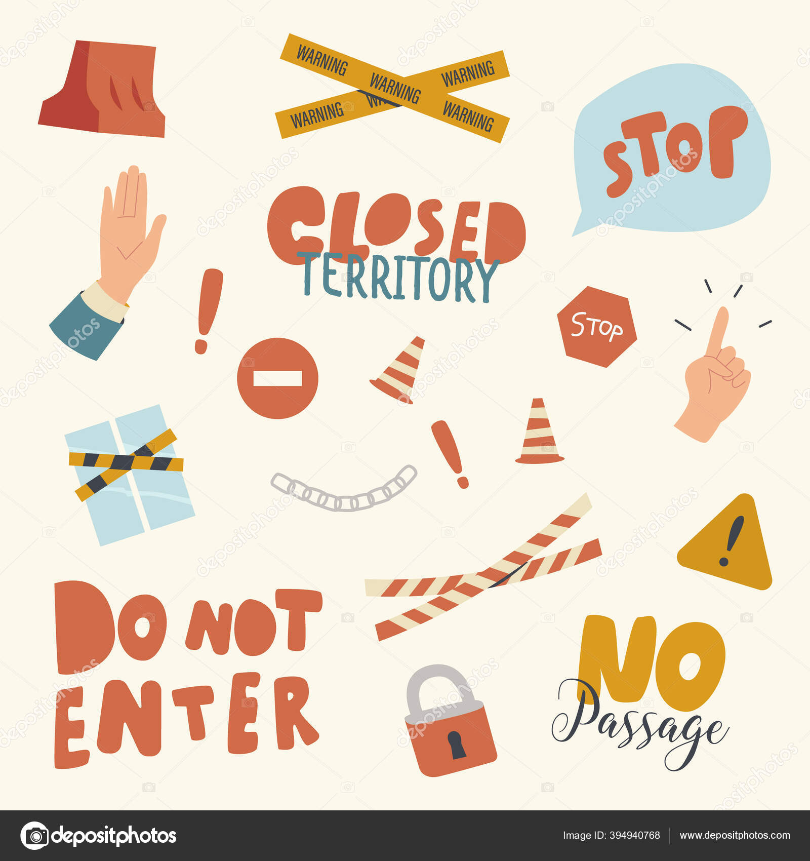 Icons Set, Closed Territory Themed Background with Yellow Tape, Warning ...