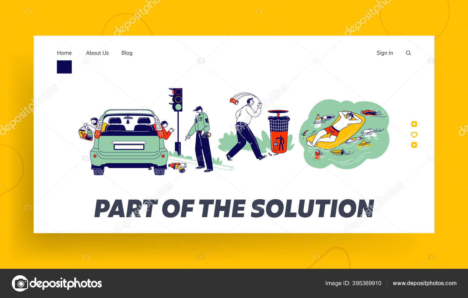 Characters Throw Garbage, Pollution Landing Page Template. Driver ...