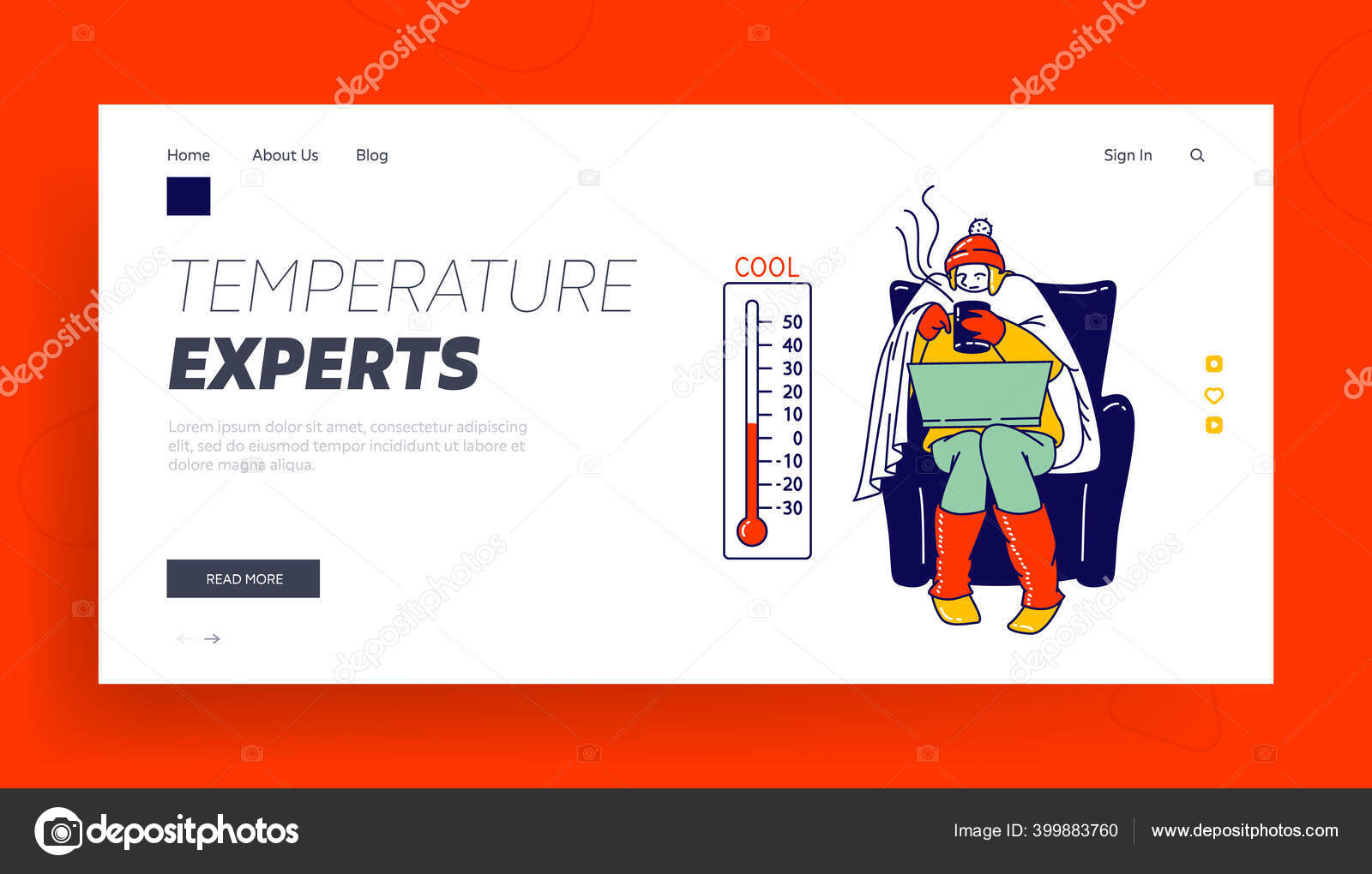 Cold Weather Freeze Landing Page Template. Freezing Female Character ...