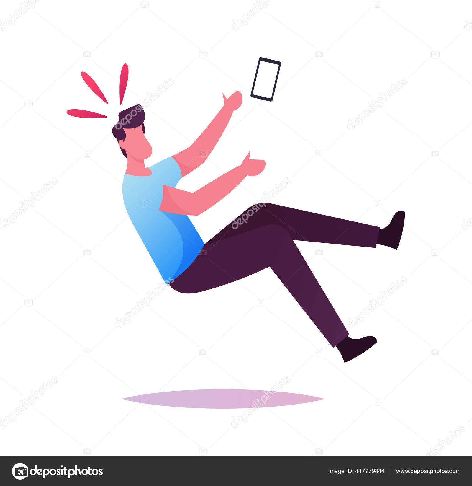 Clumsiness Concept. Male Character with Smartphone in Hand Slipping and ...