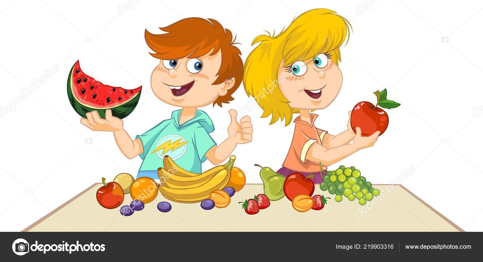 Vector Color Illustration Cartoon Children Fruits Table Stock Vector ...