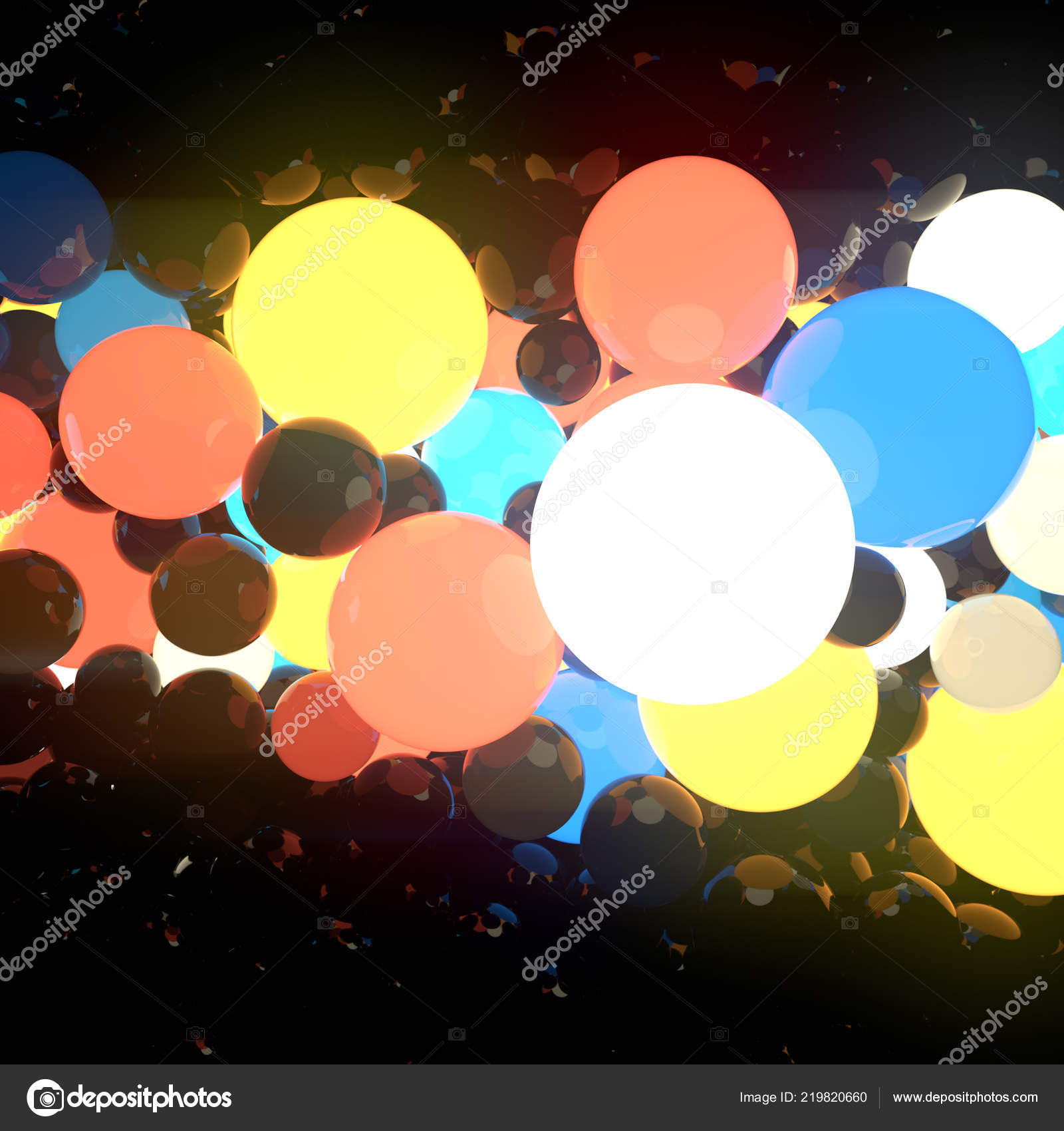 Reflective Glowing Balls Black Background Abstract Composition Large ...
