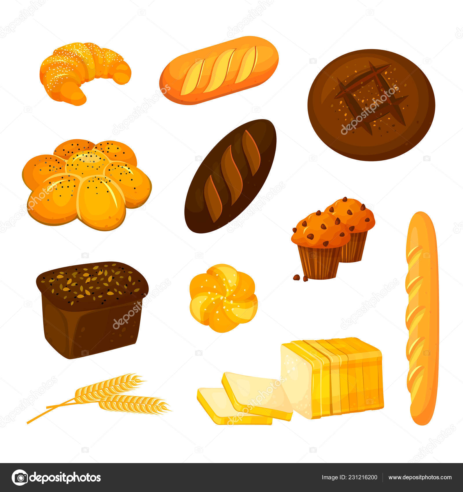 Vector set of different kinds of bread. Cartoon style Stock Vector ...