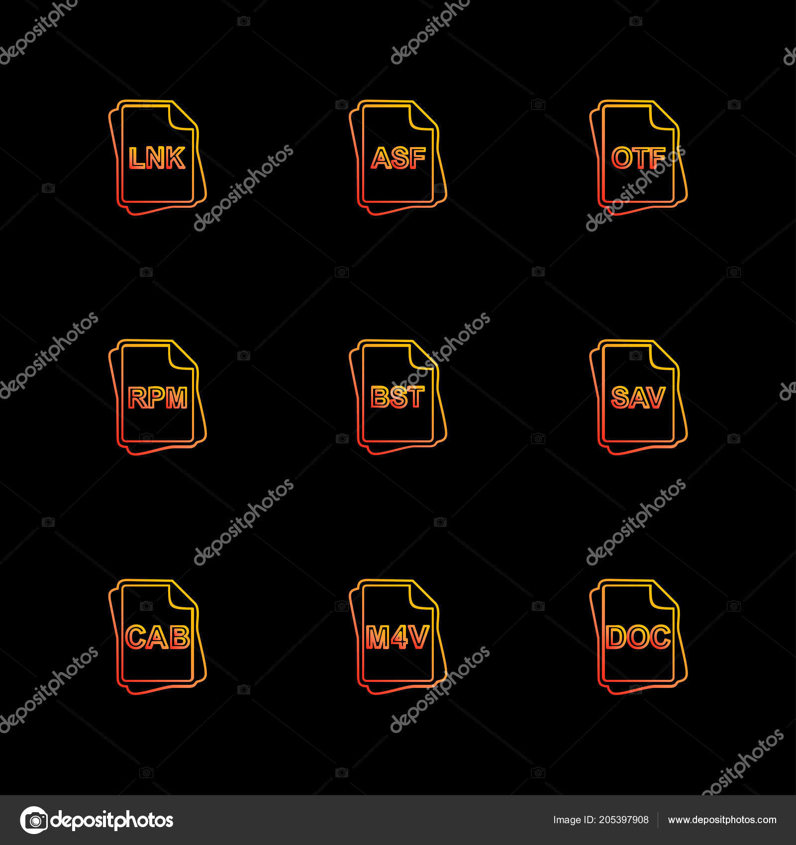 Computer Filename Extension Icons Set Flat Style Stock Vector Image by ...