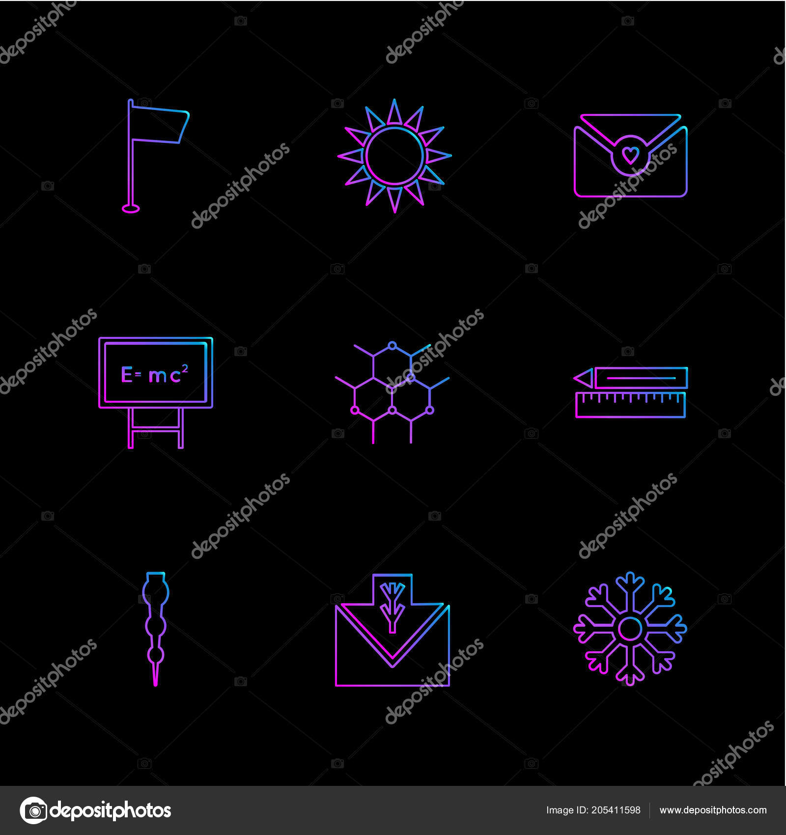 Black Background Various Flat Vector App Icons Concept Education ...