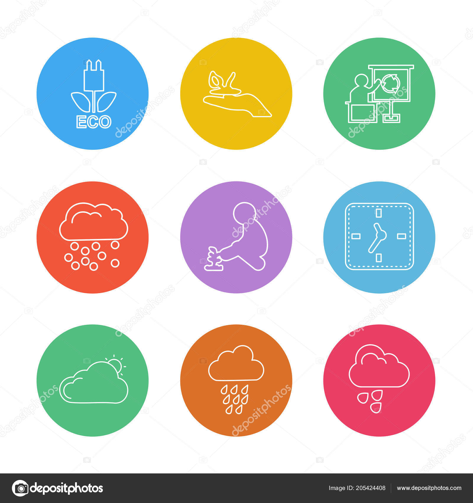 Colorful Collection Flat App Signs Vector Illustration Concept Eco ...