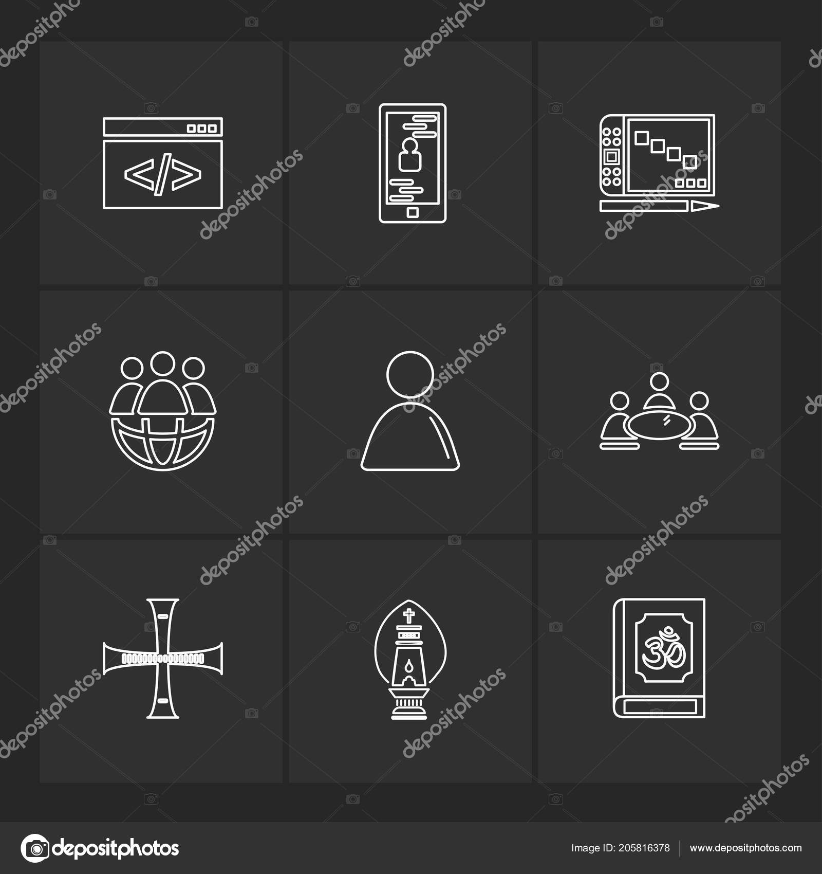 Business Icons Black Background Set Simple Flat App Icons Vector Stock ...