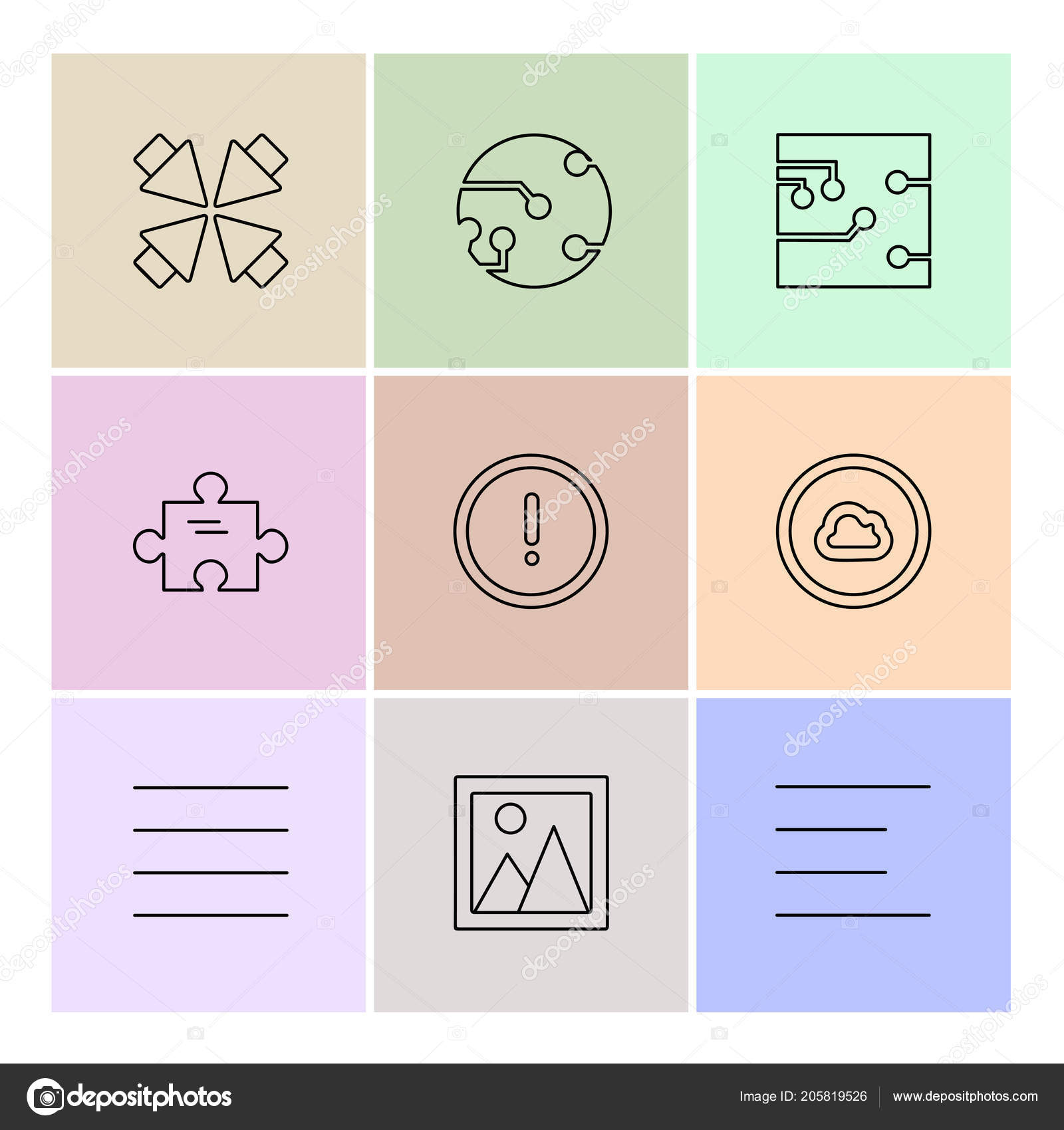 Different Minimalistic Flat Vector App Icons Colored Background Stock ...