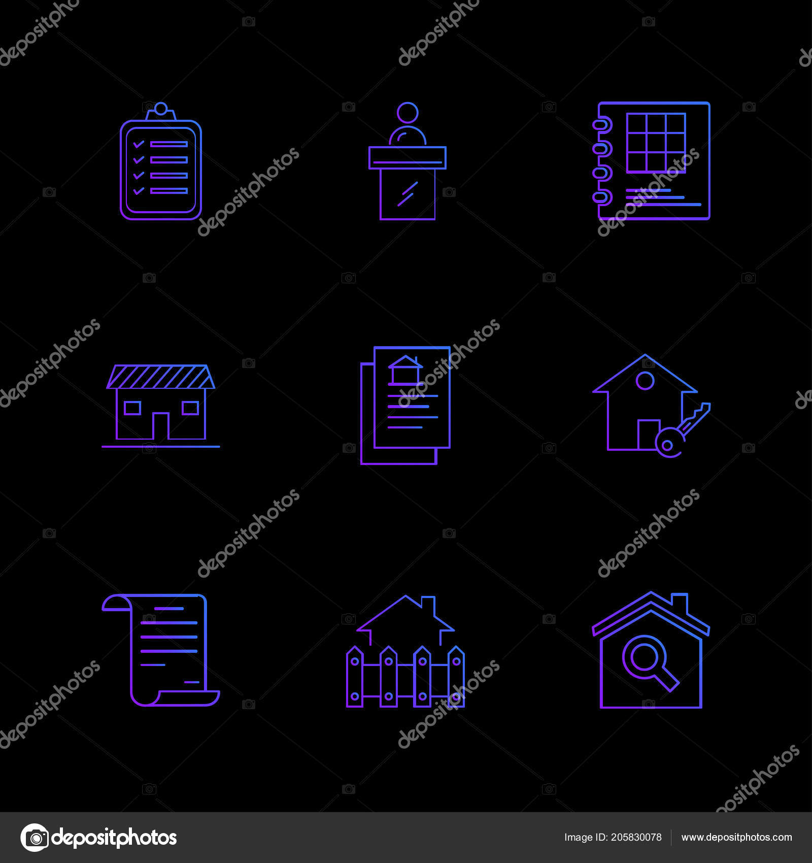 Graphic Icons Black Background Flat Vector Illustration Stock Vector by ...