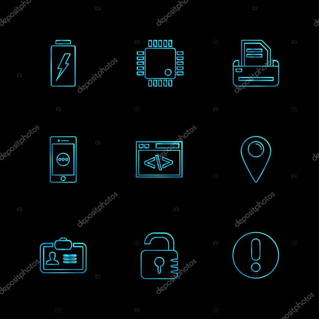 Conjunto Varios Iconos Aplicaciones Temáticas Sobre Fondo Negro Vector ...