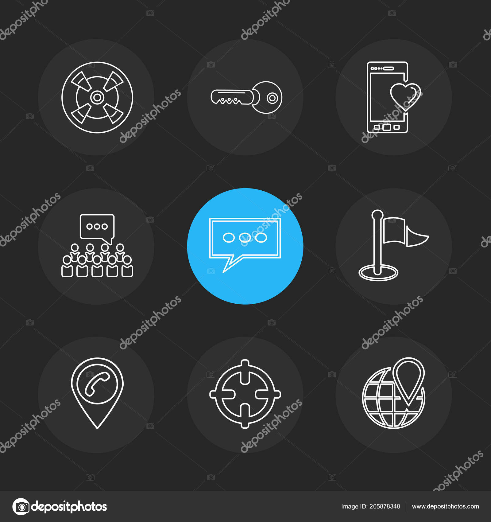 Conjunto Varios Iconos Aplicaciones Temáticas Sobre Fondo Negro Vector ...