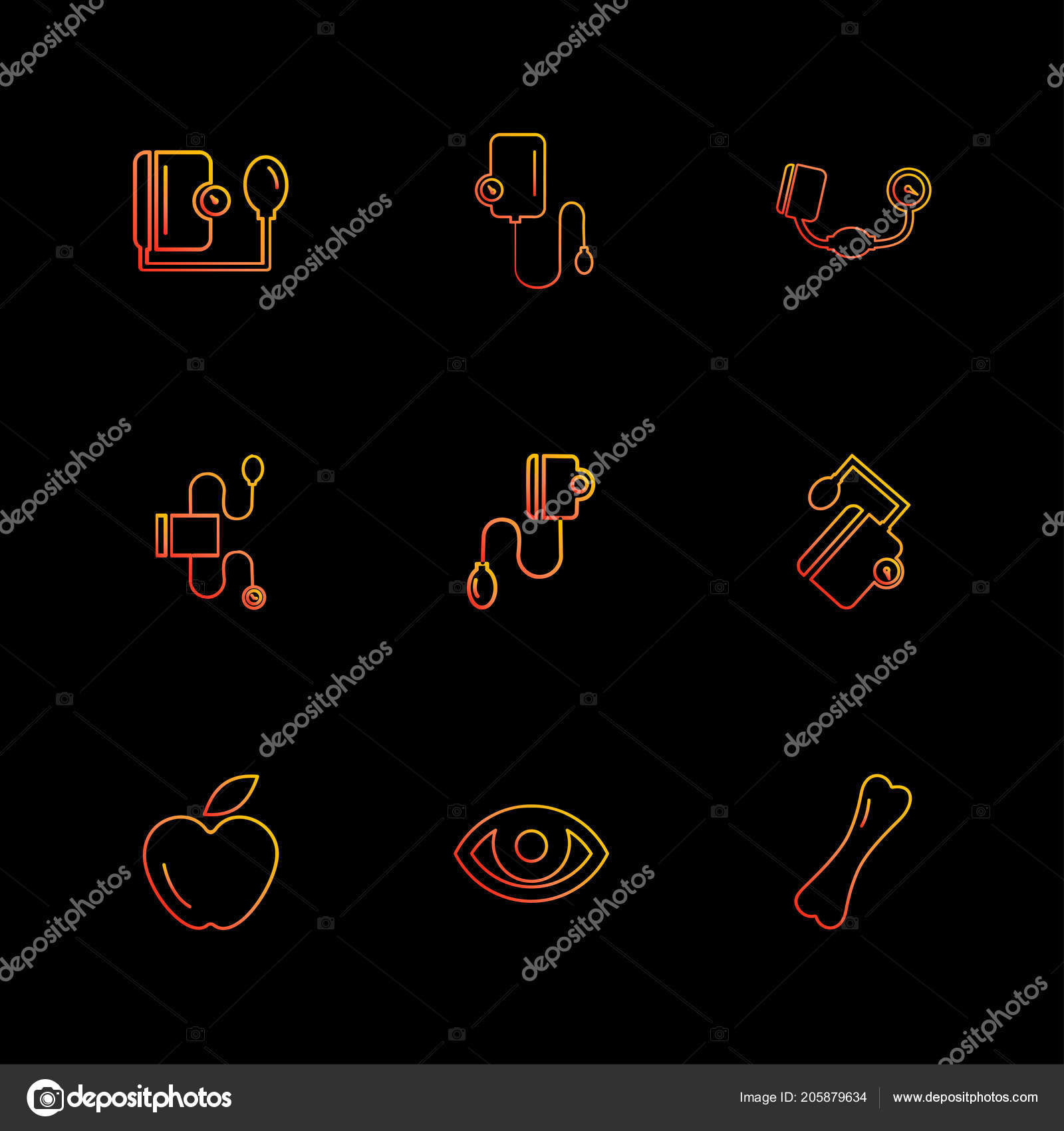 Conjunto Varios Iconos Aplicaciones Temáticas Sobre Fondo Negro Vector ...
