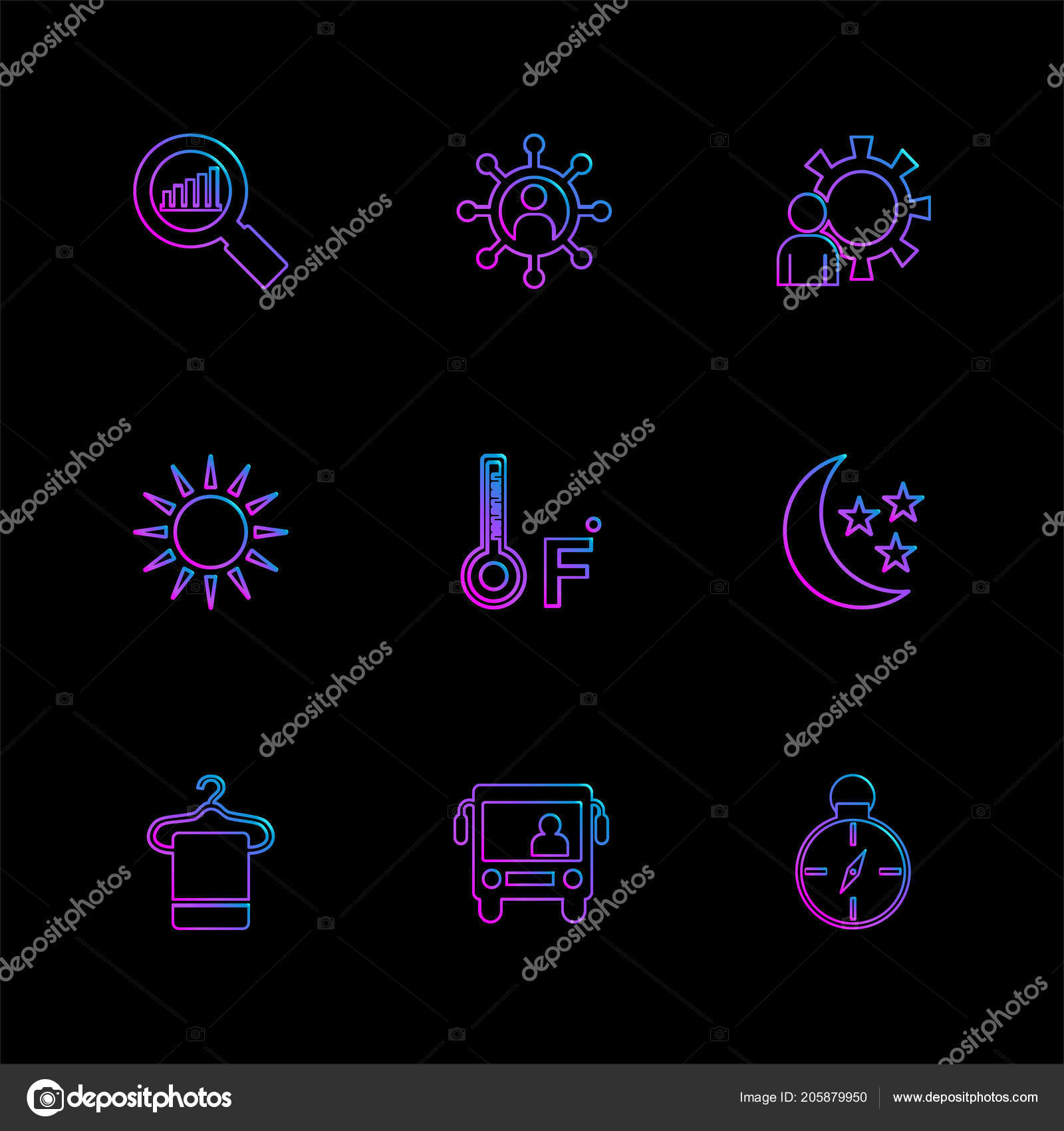 Conjunto Varios Iconos Aplicaciones Temáticas Sobre Fondo Negro Vector ...